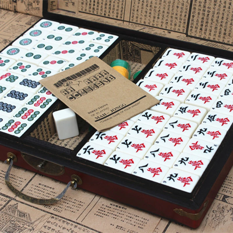 Large Mahjong Portable Wooden Boxes Set Table Game Mah-jong Travelling ...