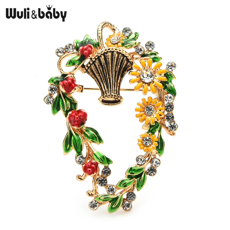 Wuli&baby Enamel Basket Flower Brooches For Women Beauty Flower ...