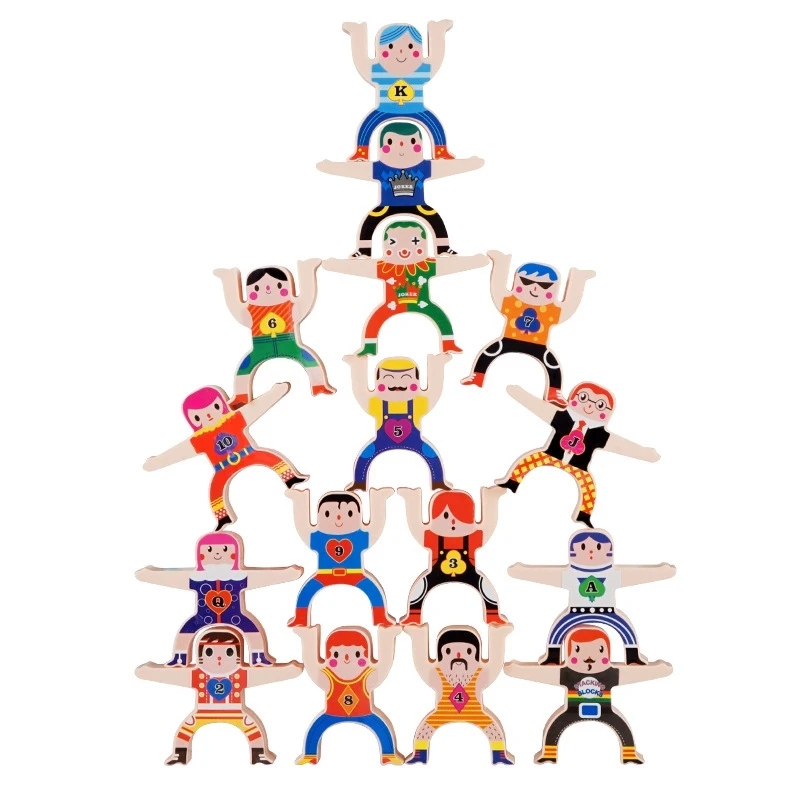Acrobatic Troupe Interlock Toys Wooden Balancing Blocks Games Toddler ...