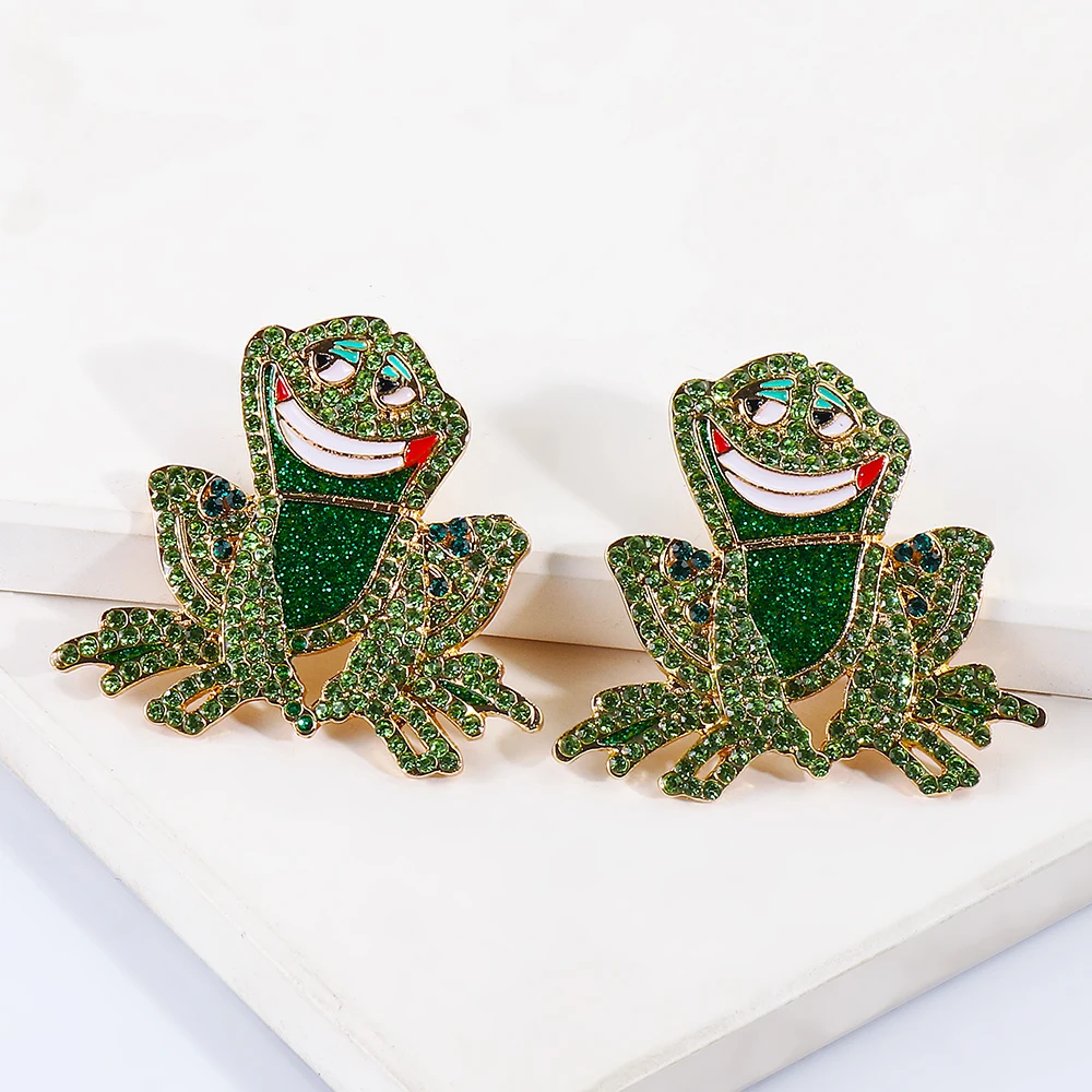 New-Rhinestone-Cartoon-Smiling-Frog-Earrings-Crystal-Interesting-Green ...