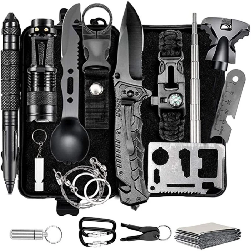 Survival Gear Kits 16 In 1 Outdoor Emergency Sos Survive Tool Supplies ...