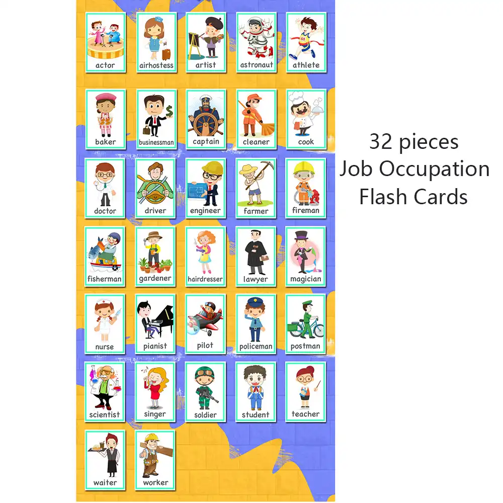 32pcs Kids English Flash Card Job Occupation Class Word Card Early ...