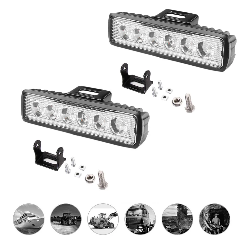 12V-18W-Single-Row-LED-Work-Light-2pieces-6Led-Led-light-Bar-Car ...