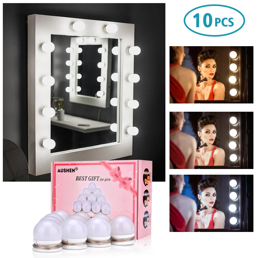 Led 메이크업 거울 전구 12v 할리우드 화장대 조명 무단 조도 조절 가능 벽 램프 10 개 전구 키트 드레싱