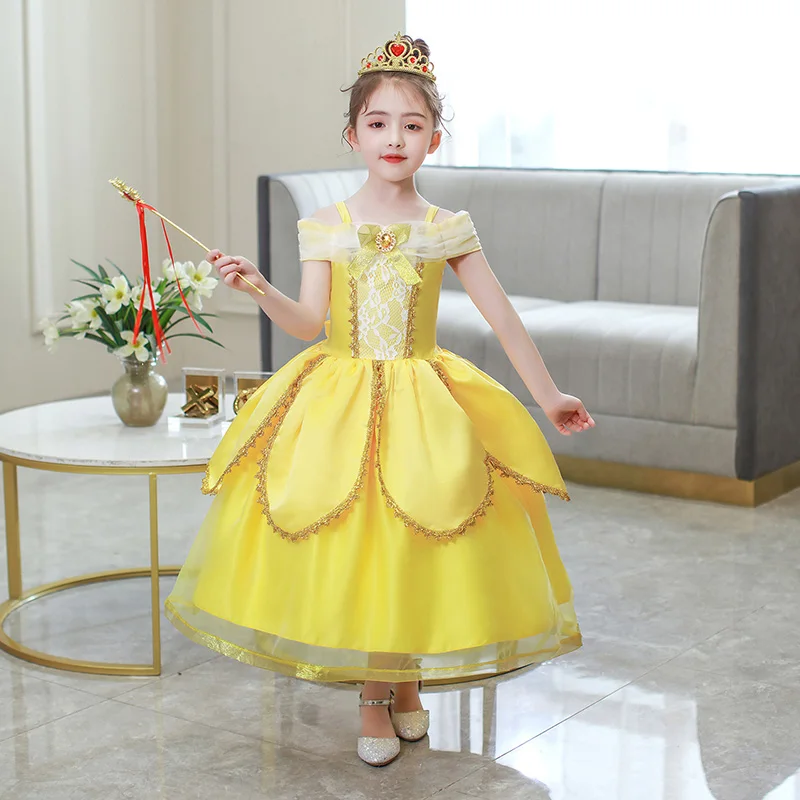 Girls Yellow Bell Princess Costume Cosplay Dress For Kids Birthday Gift ...