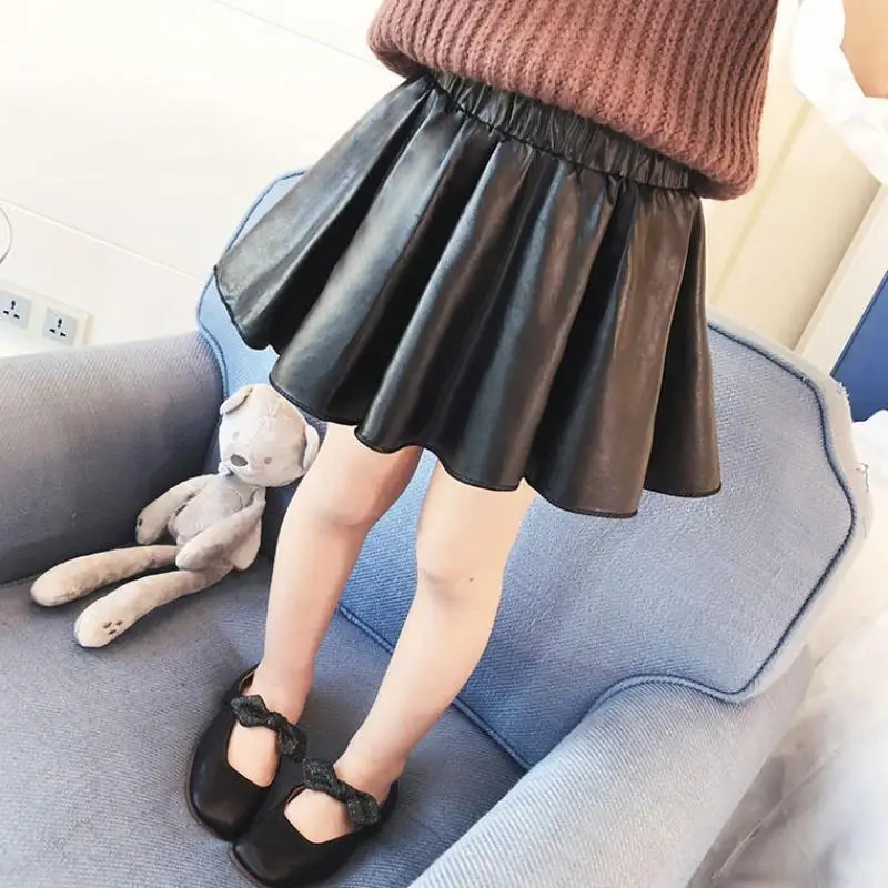 Spring Summer Girls Skirts PU Leather Mini Length Dance Pettiskirt Children's Clothing Kids ...