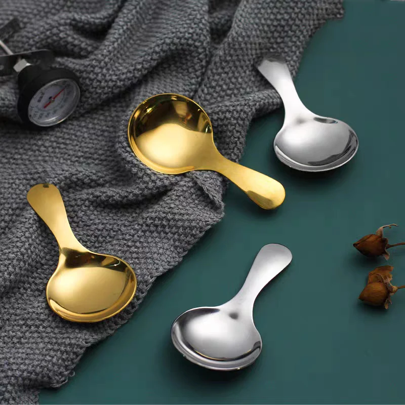 1Pc Small Stainless Steel Spoon Short Handle Gold Tea Coffee Spoon Mini ...