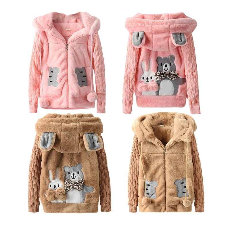 Girls Hooded Jackets Woolen Coats 2021 Winter Kids Outerwear Girl Warm ...