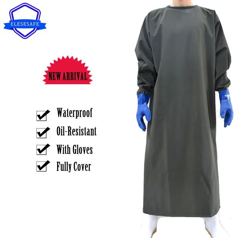 Full-Cover-Apron-With-Gloves-Waterproof-Oil-Resistant-Clothes-Reusable ...