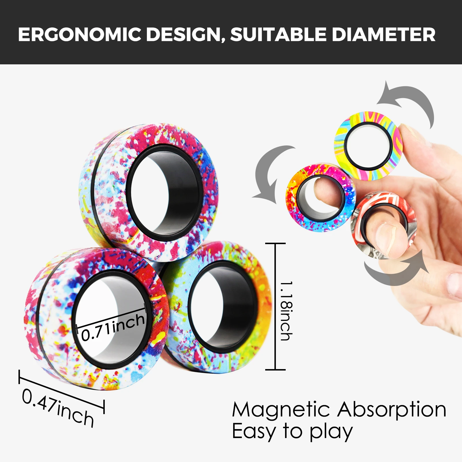 Magnetic Ring Fidget Spinner Toys Set 3Pcs camo Fingers Magnet Rings ...
