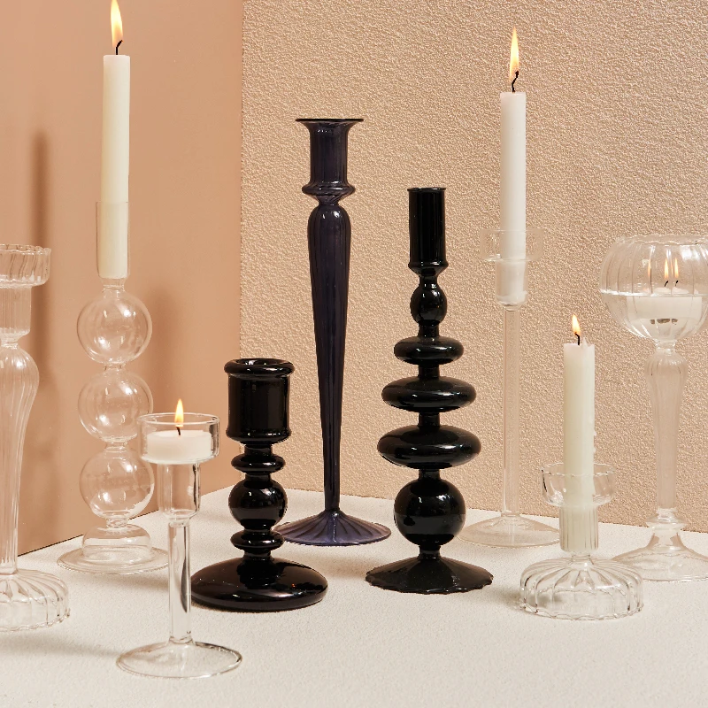 Transparent-Candle-holders-Tealight-candle-stand-Black-Glass ...