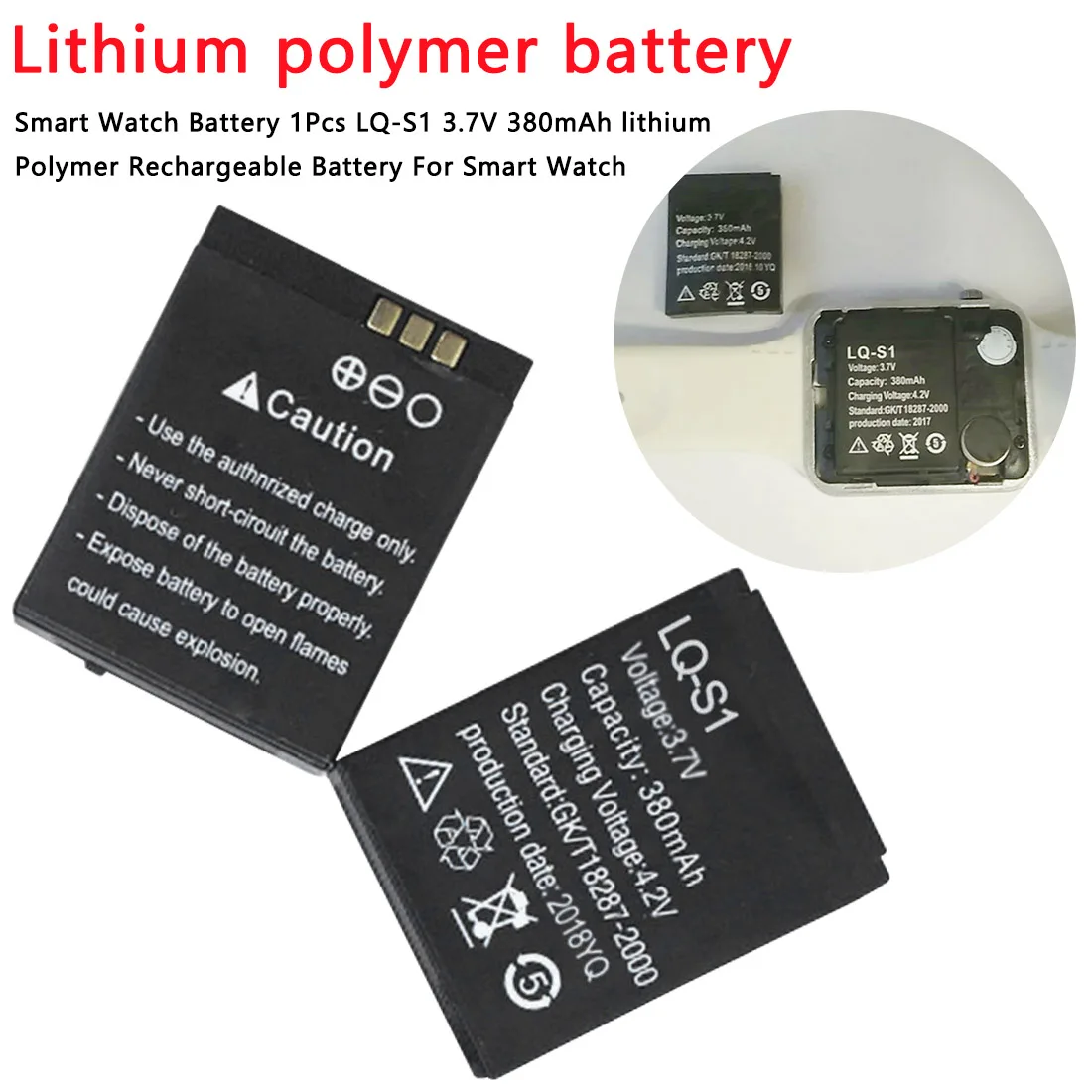1pcs 380mah Rechargeable Lithium Polymer Li-po Battery For Smart Watch ...