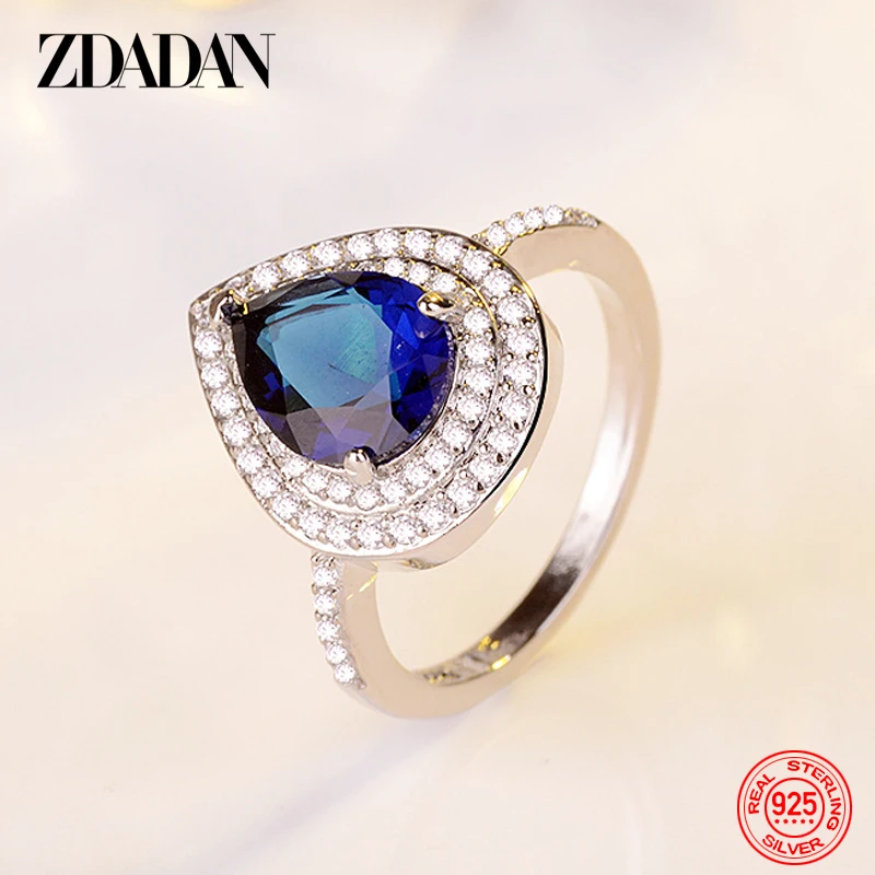ZDADAN-925-Sterling-Silver-Water-Drop-Zircon-Ring-For-Women-Fashion ...