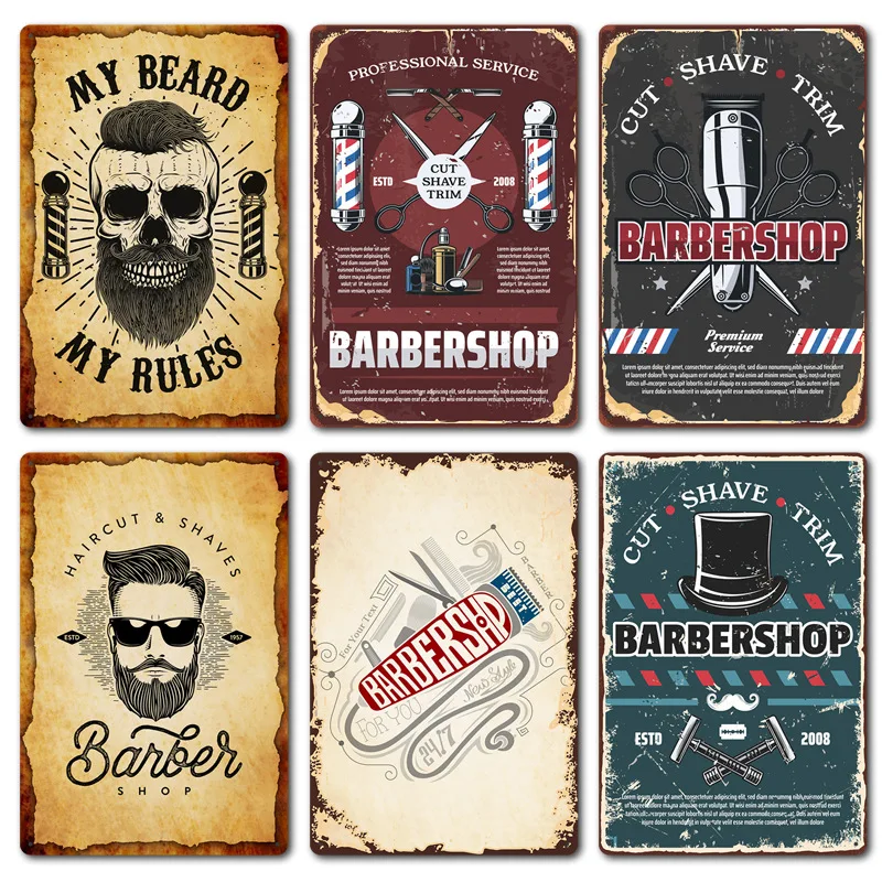 Barber Shop Vintage Poster Shave & Haircut Metal Tin Signs Bar Pub Home ...
