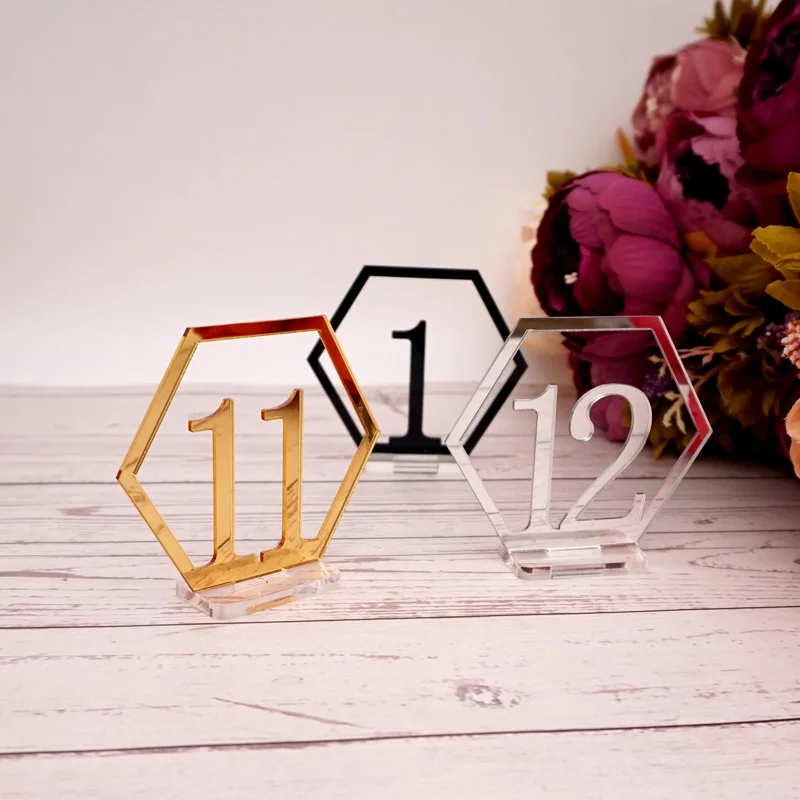 10cm Acrylic Hexagon Table Numbers Sign Transparent Seat Number Sign ...