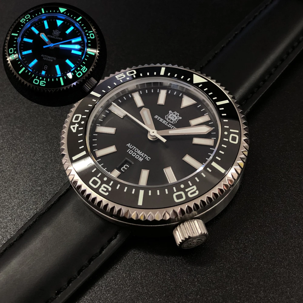 men automatic wristwatch,STEELDIVE sport mens 1000m waterproof dive ...