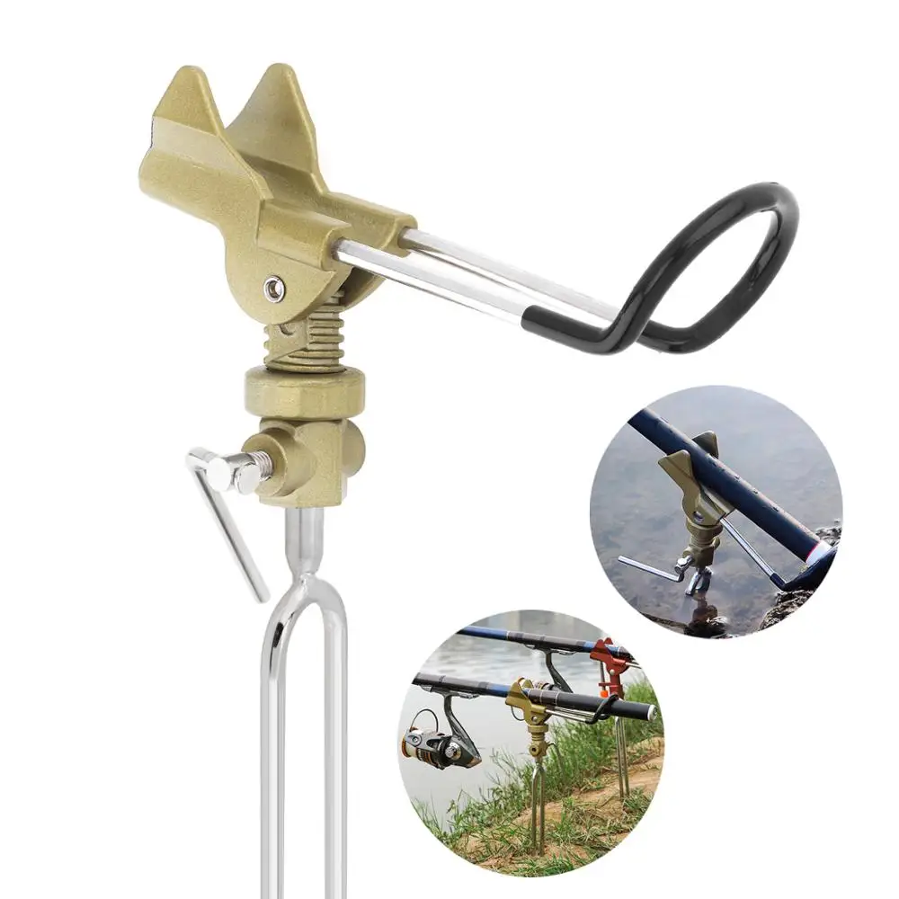 Adjustable-Stainless-Steel-Fishing-Rod-Stand-Gold-Metal-Handle-Support ...
