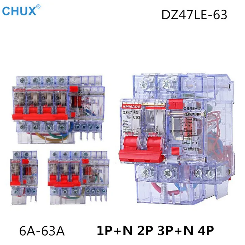 Generic Leakage Circuit Breaker Dz47le-63 Transparency Elcb Earth 1pn 2p 3pn 4p 6a 10a 16a 25a ...