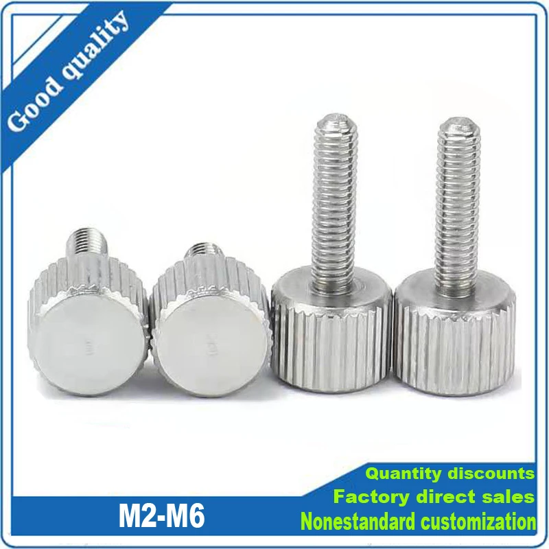 2/5pc M2 M2.5 M3 M4 M5 M6 304 Stainless Steel Knurl Flat Round Head Hand Tighten Thumb Screw ...