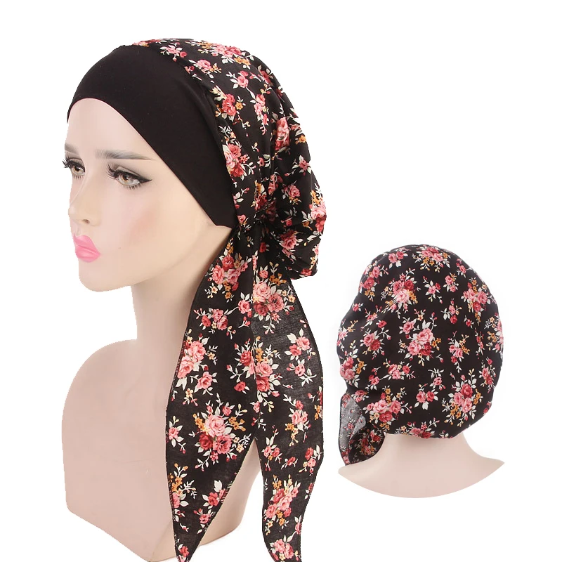 Touca hijab feminina com estampa de flores, lenço de cabeça muçulmano ...