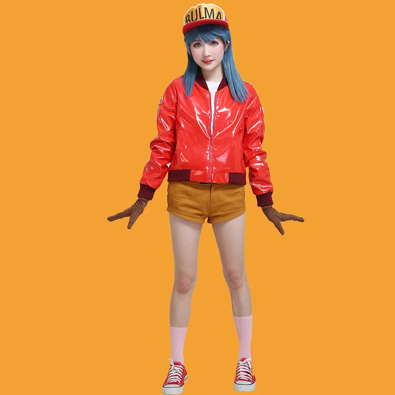 Disfraz de Cosplay de Bulma, chaqueta roja, pantalones cortos, gorro ...