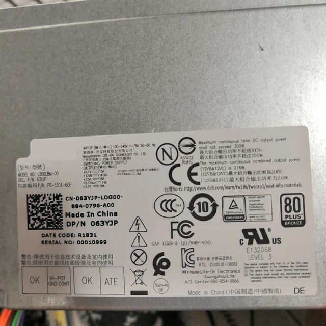 Original PSU For Dell T3630 3640 300W Power Supply L300EGM-00 AC300EBM ...