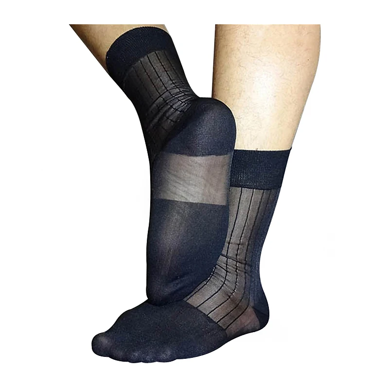 Nylon Silk Mens TNT Sexy Socks See Through High Quality Striped Formal ...