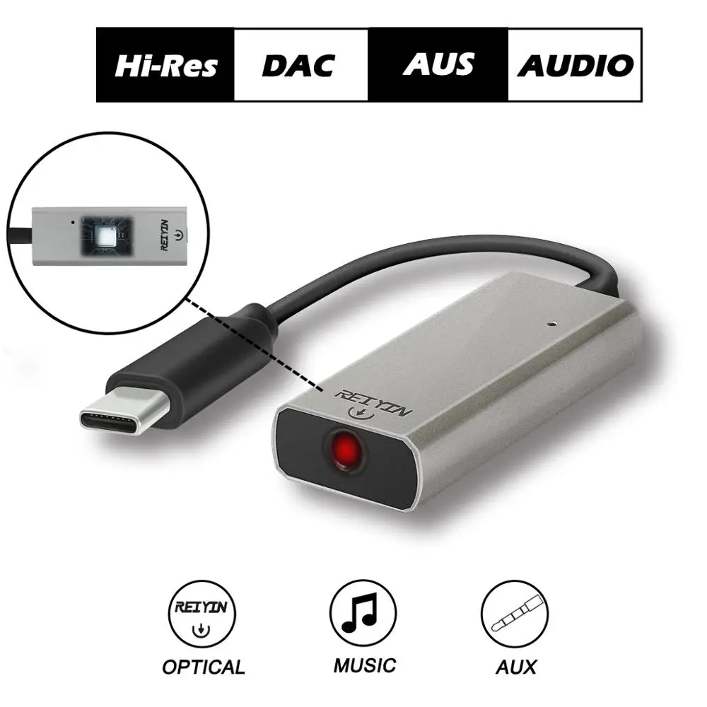 Reiyin DAC USB-C to Toslink Optical 3.5mm Headset 192kHz 24bit Audio ...