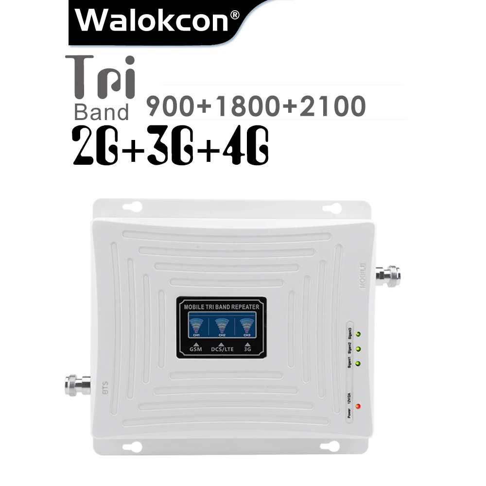 Newest GSM 900 DCS 1800 WCDMA 2100 MHz Cellular Signal Booster 70dB Gain 2G 3G 4G Tri Band ...