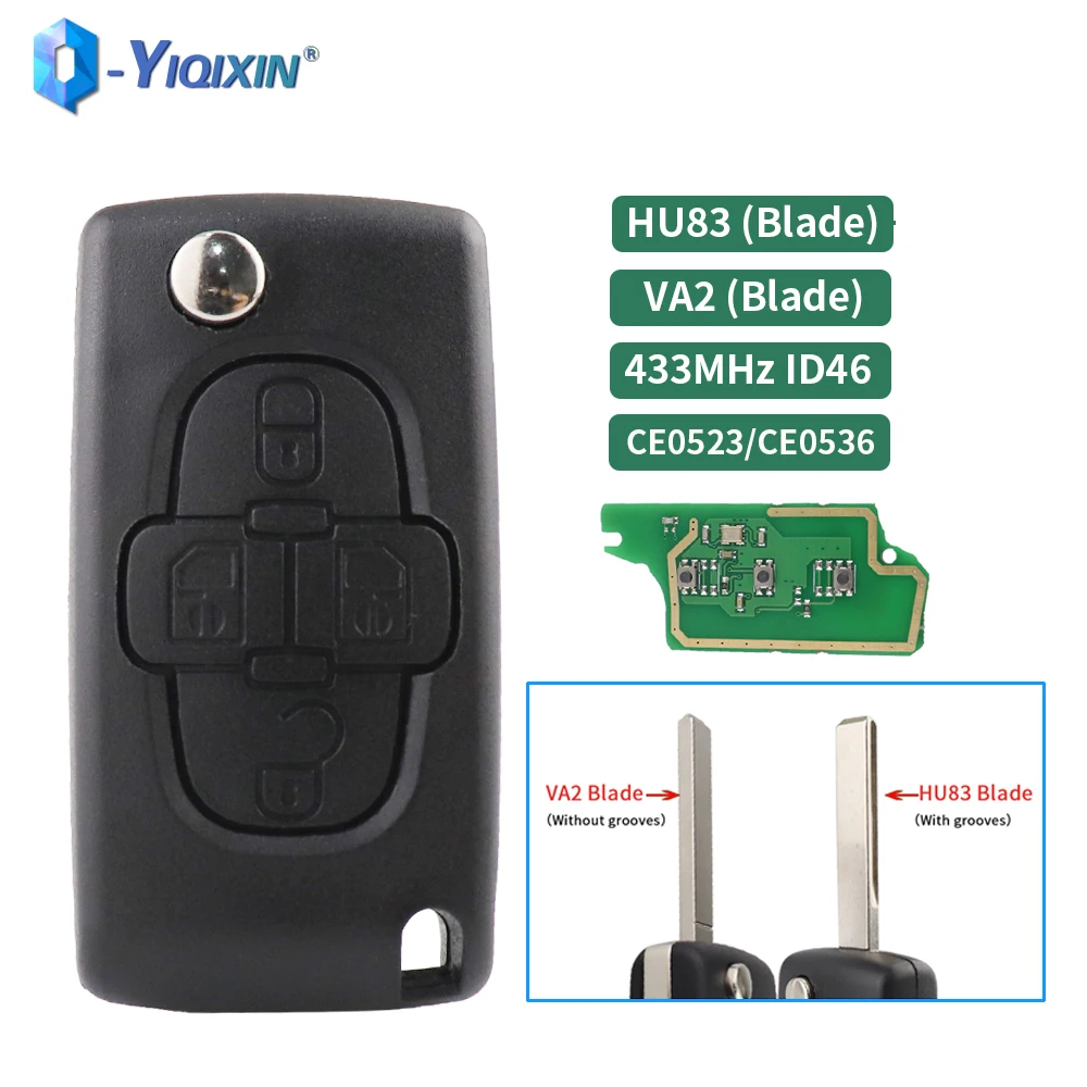 YIQIXIN ASK 433Mhz 4 Buttons Flip Remote Car Key For Peugeot 807 1007 ...