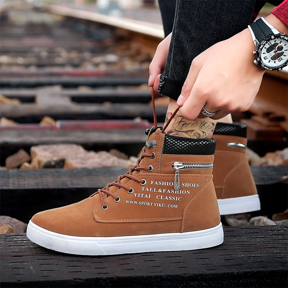 Spring Shoes For Men Casual Shoes High Top Velvet Leather Shoes Loafers ...