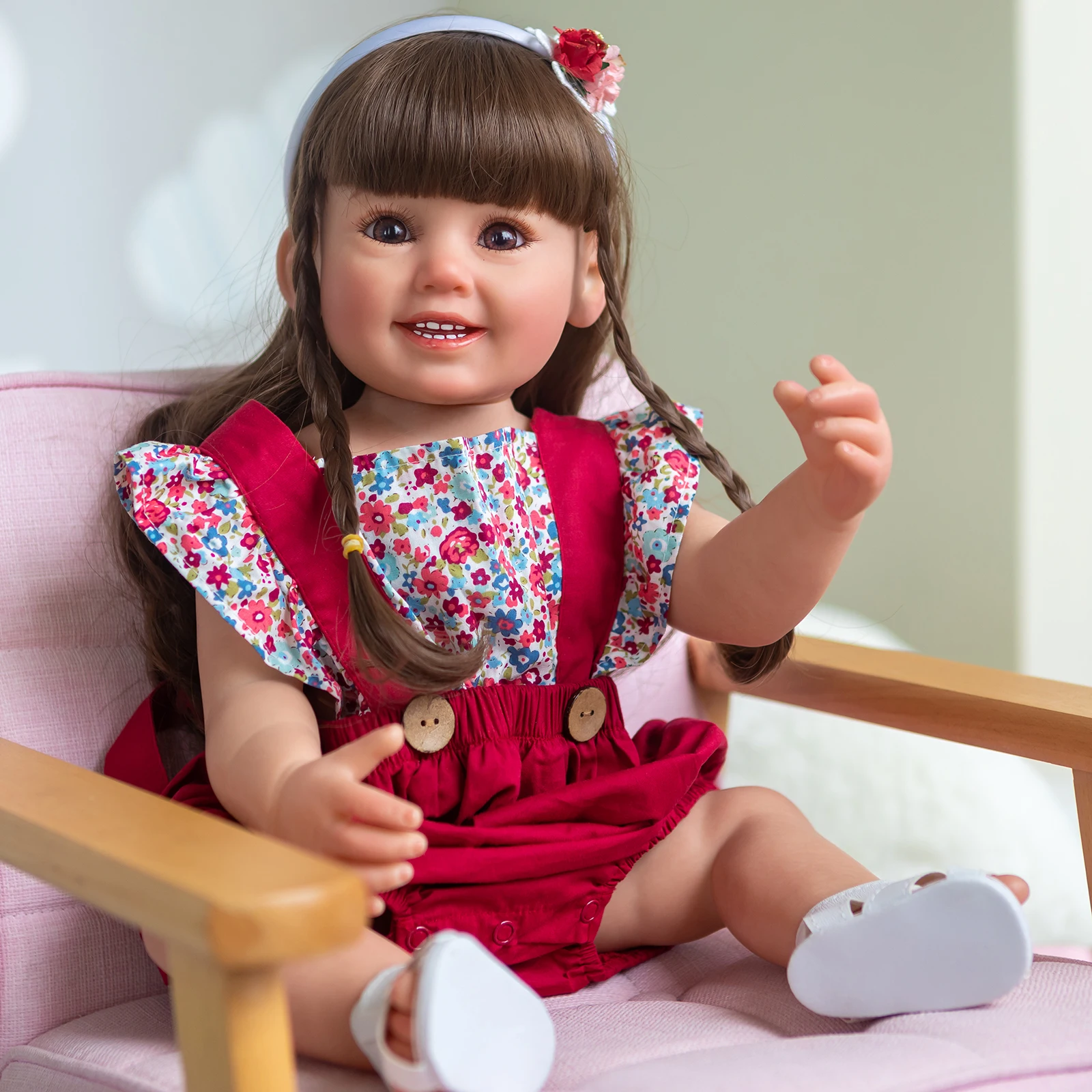 NPK 55CM Full Soft Silicone Reborn Baby Girl Doll Cammi Smile Baby Soft ...