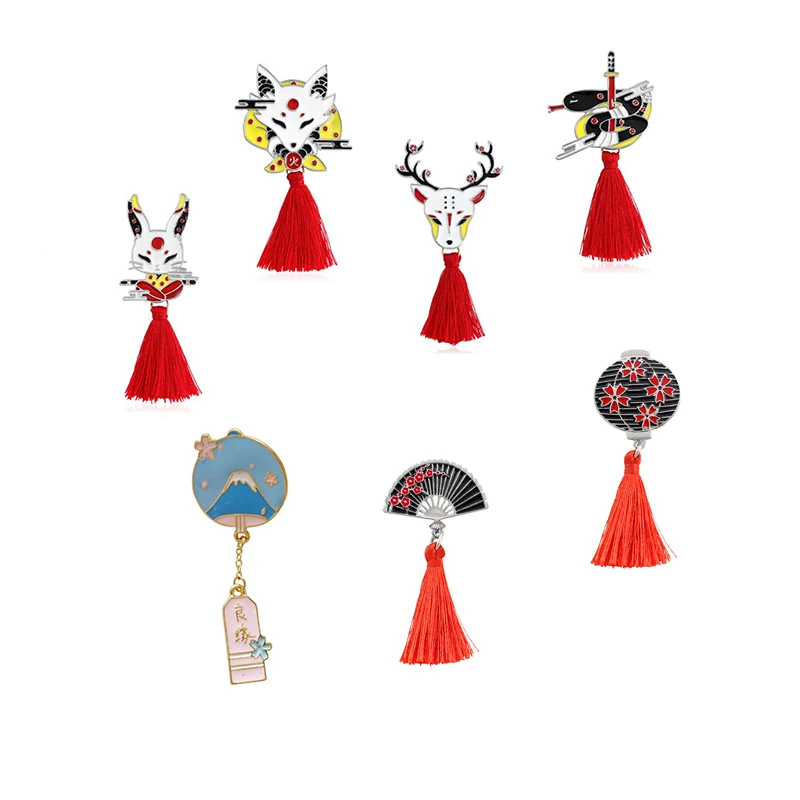 Cartoon Animal Long Fringe Badge Fox Rabbit Deer Snake Metal Enamel ...