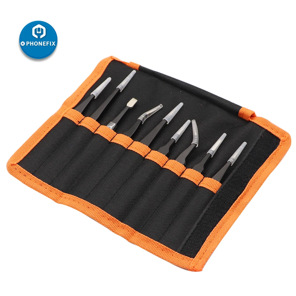 9pcs Esd Stainless Steel Tweezers Anti-static Tweezers For Mobile Phone ...