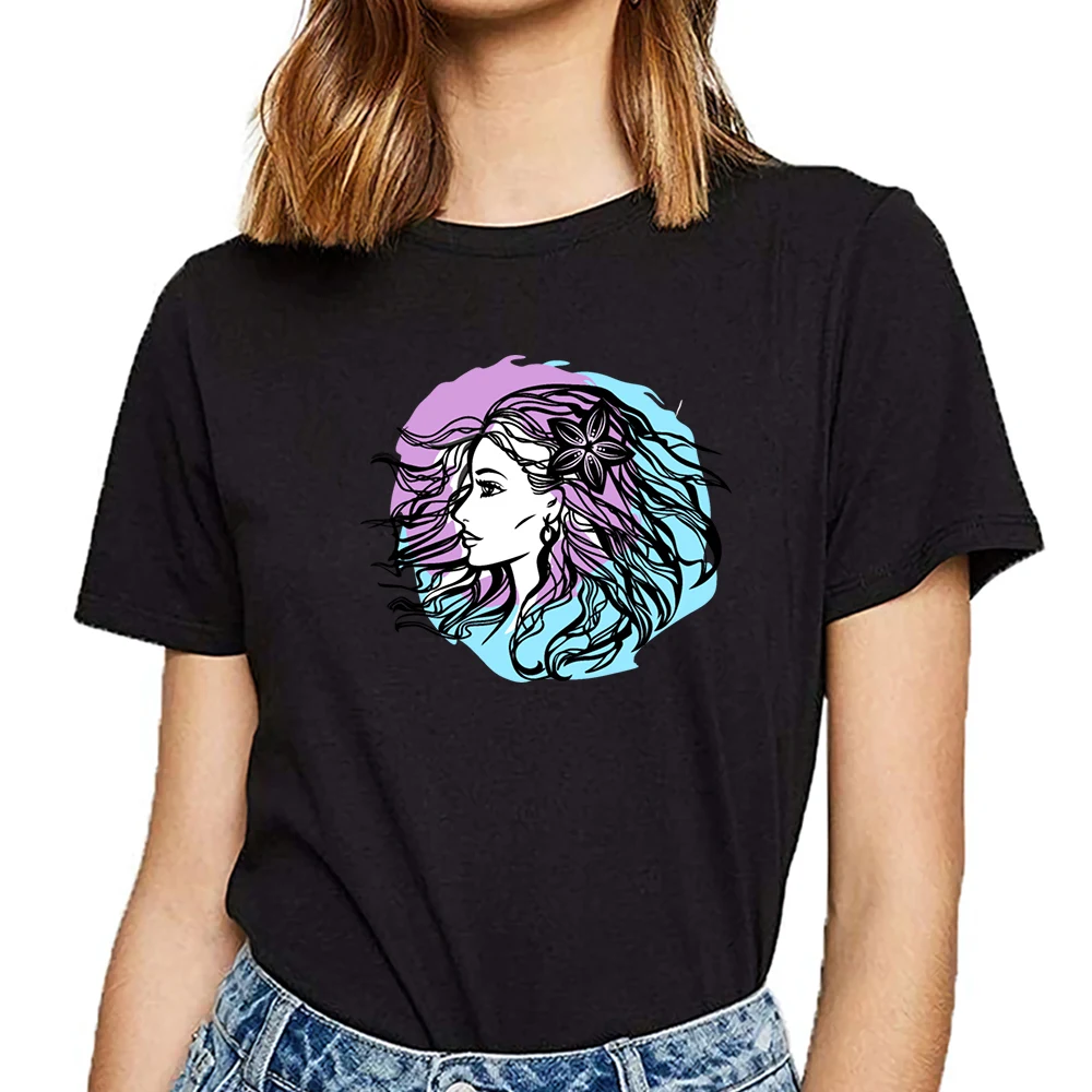 Tops T Shirt Women a beautiful girl with windblown hair Funny White ...