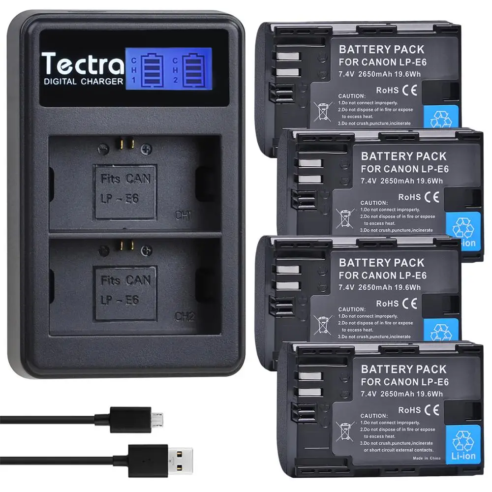 2650mah 4pcs Lp-e6 Lp-e6n Battery For Canon Eos 5d Mark Iv 5d2 5ds R ...