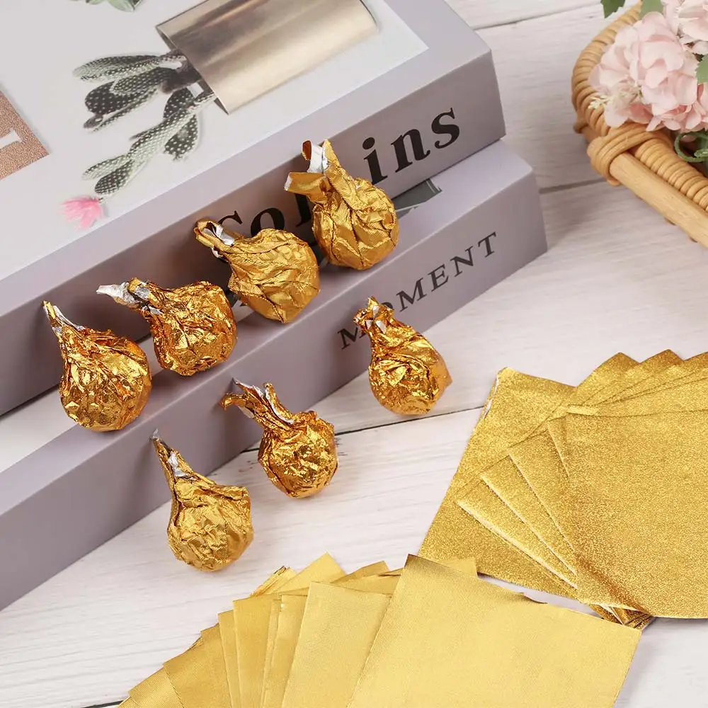 100PCS-Golden-Aluminum-Foil-Candy-Chocolate-Biscuits-Wrapping-Paper ...
