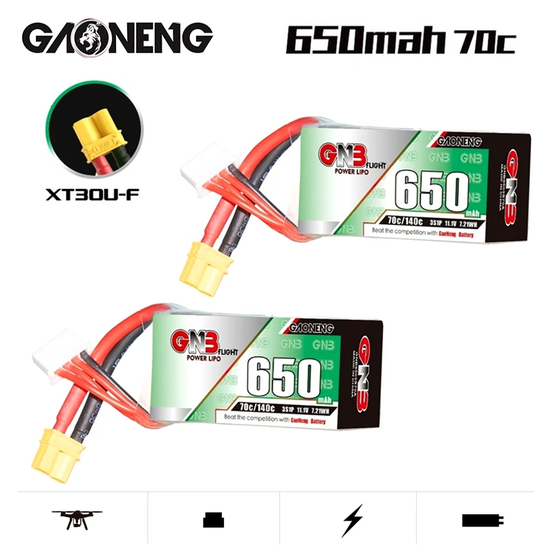 1-10PCS GNB 3S 650mAh 11.1V 70C/140C HV Lipo Battery with XT30U-F Plug for FPV Racing Drone 4 ...