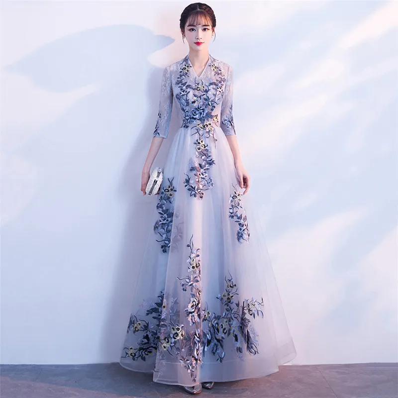 Embroidery-Print-Dresses-For-Women-2021-Elegant-Party-Dress-Slim-V-Neck ...