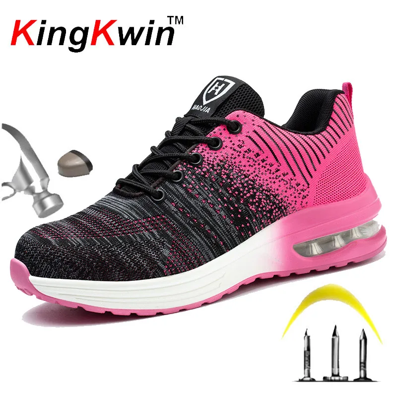 Pink Steel Toe Shoes Breathable Safety Sneakers Comfortable Slip ...