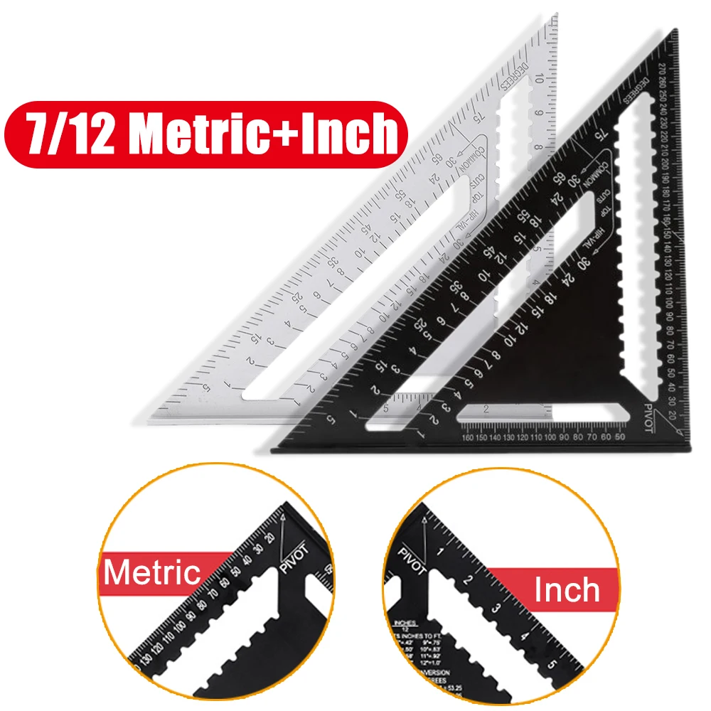 7/12inch Triangular Ruler Square Metric Aluminum Alloy Triangle Angle ...
