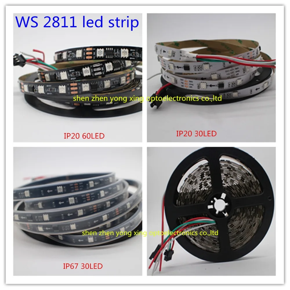 WS2811 5050 RGB LED Strip 1m/5M 150 300Leds Individual Addressable DC12V White/Black PCB, 2811 ...