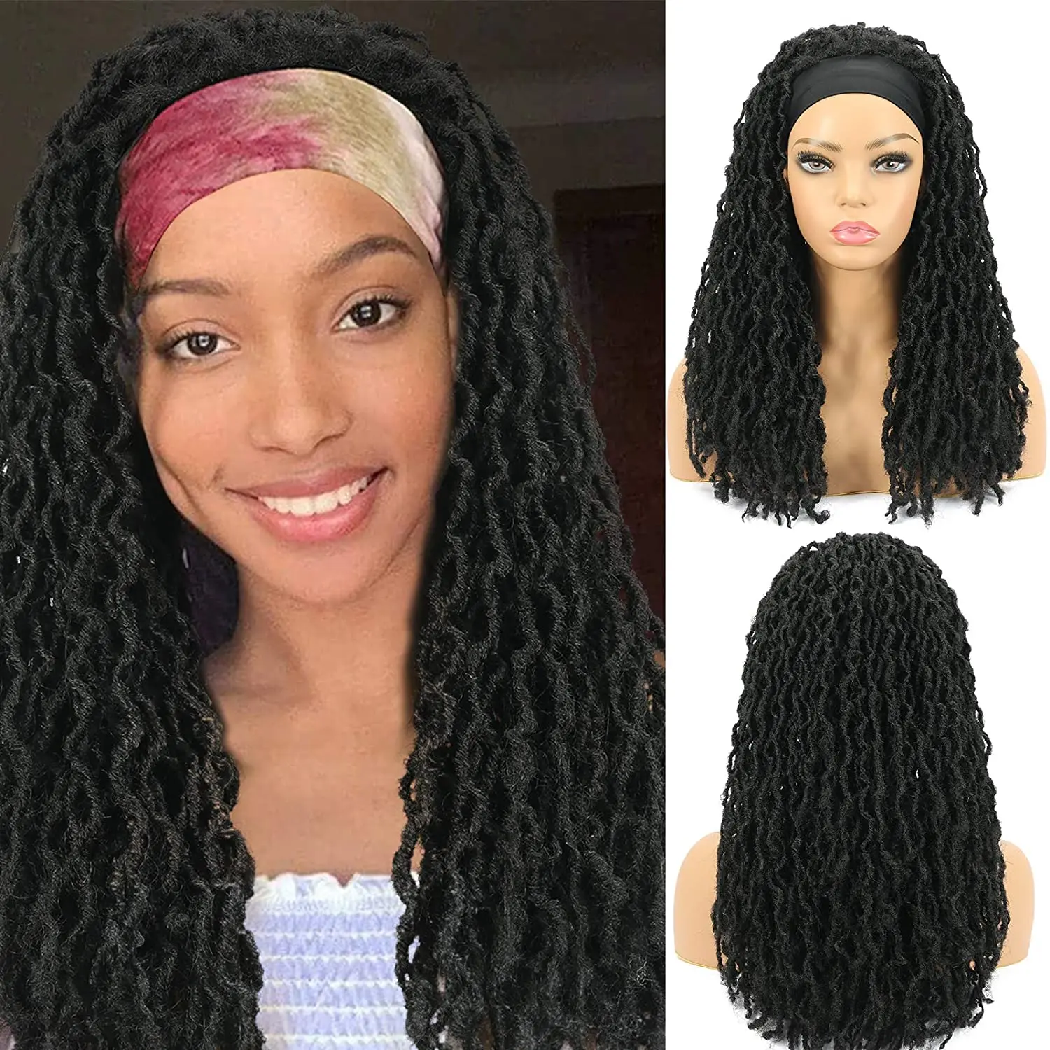 Headband Wigs Soft Faux Locs Wigs Synthetic Fibre Dreadlocks Hair Wigs ...