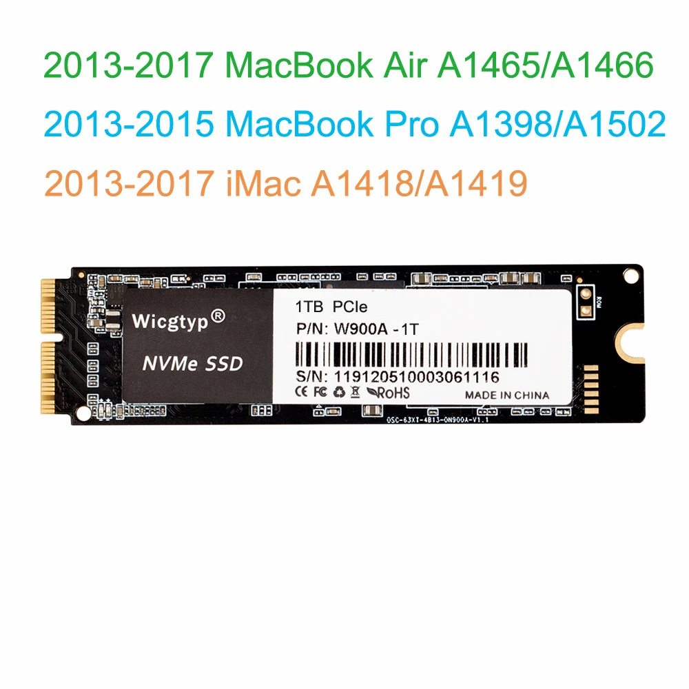 128GB 256GB 512GB 1TB SSD Compatible With MacBook Air A1465