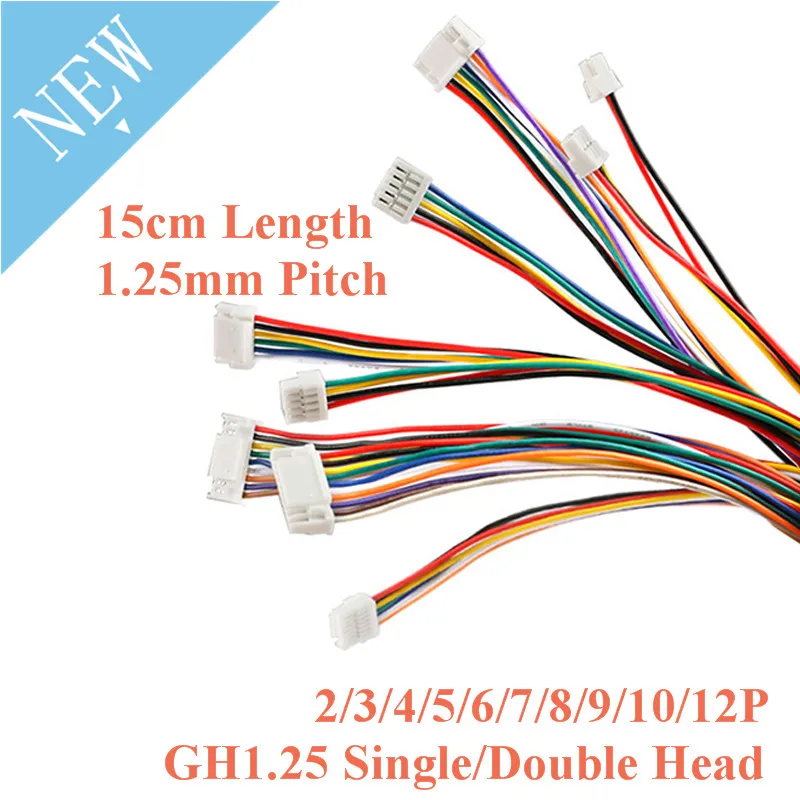 Conector de Cable de Terminal JST GH, GH1.25, cabezal doble individual, paso de 1,25mm, 2P, 3P ...