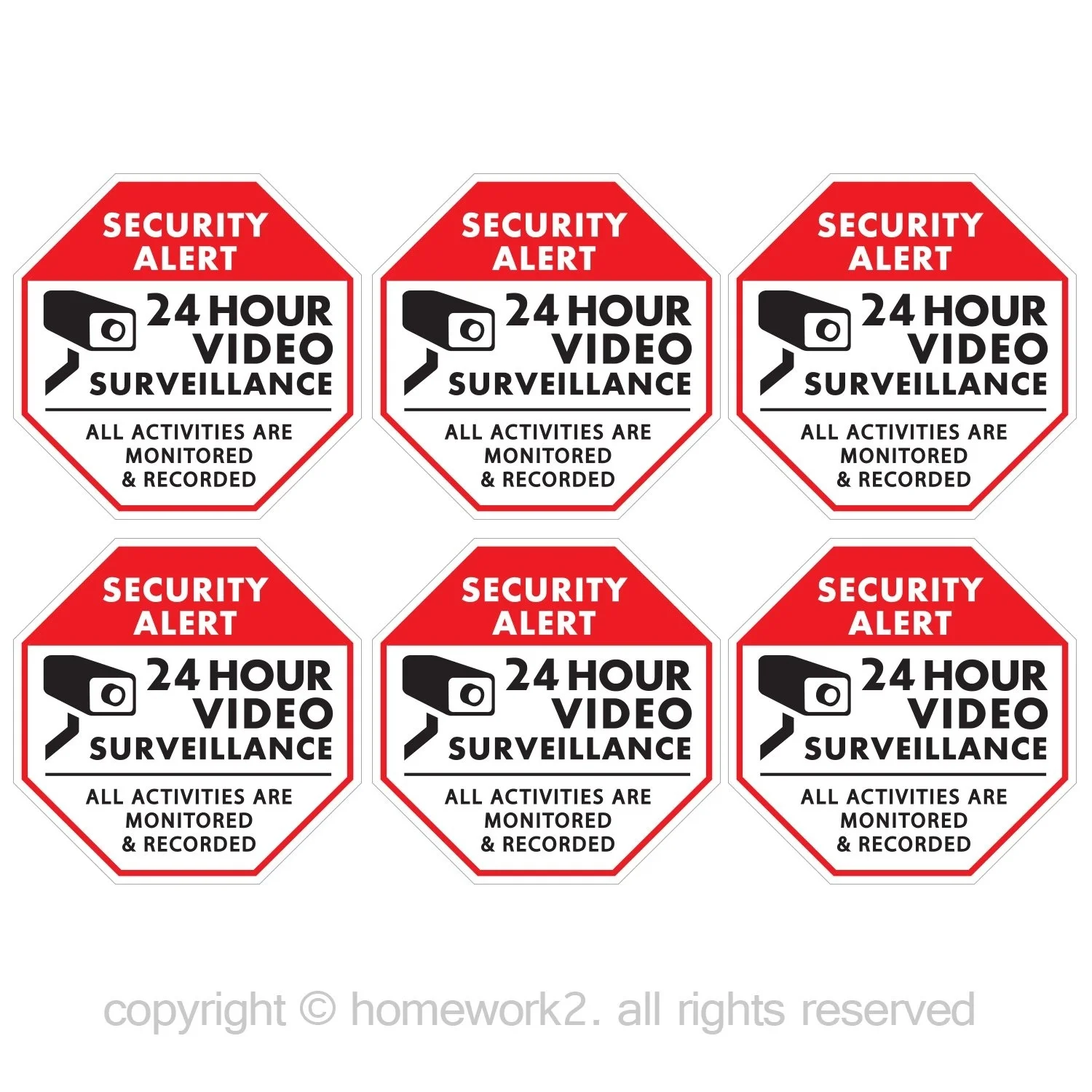 1Lots CCTV Video Surveillance Security Stickers, Red and White Octagon ...