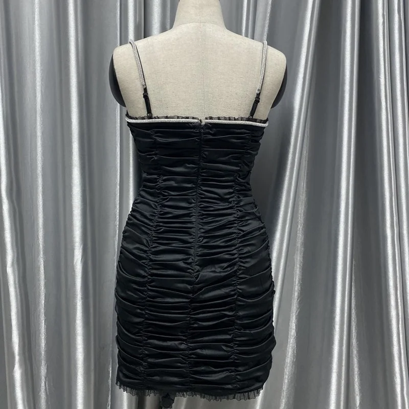 Lady Sexy Satin Ruffle Mini Dress Fashion Chic Bow Black Party Dress ...