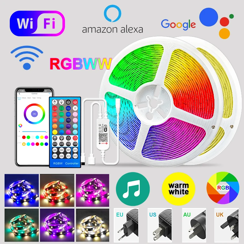 Rgbww Led Strip 5050 Rgb Warm White Led Lights Bluetooth Wifi Flexible ...