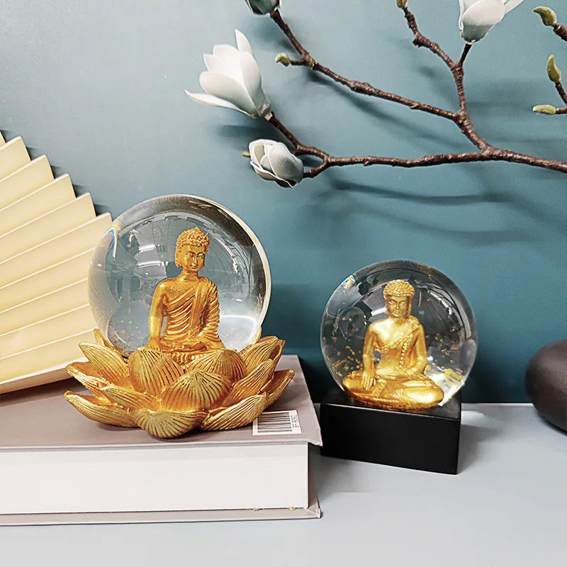 Crystal Ball Gold Buddha Statue Meditate Zen Thai Buddhism Resin ...
