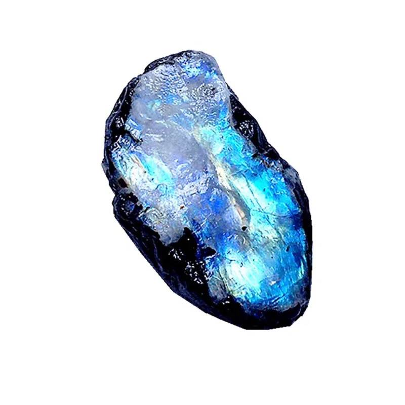 Genuine Raw Rainbow Moonstone front flat rough gemstone blue moonstone ...
